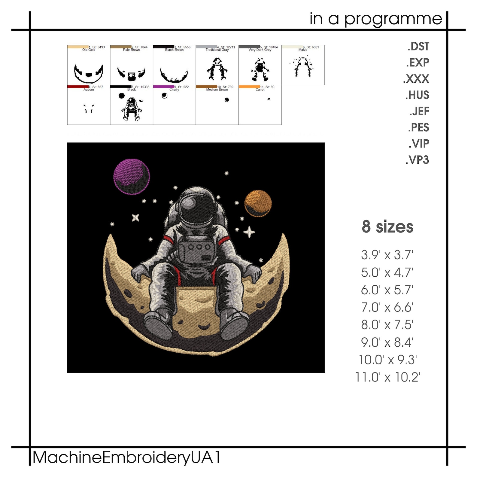 NASA Astronaut Machine Embroidery Design - Space NASA Moon Embroidery ...
