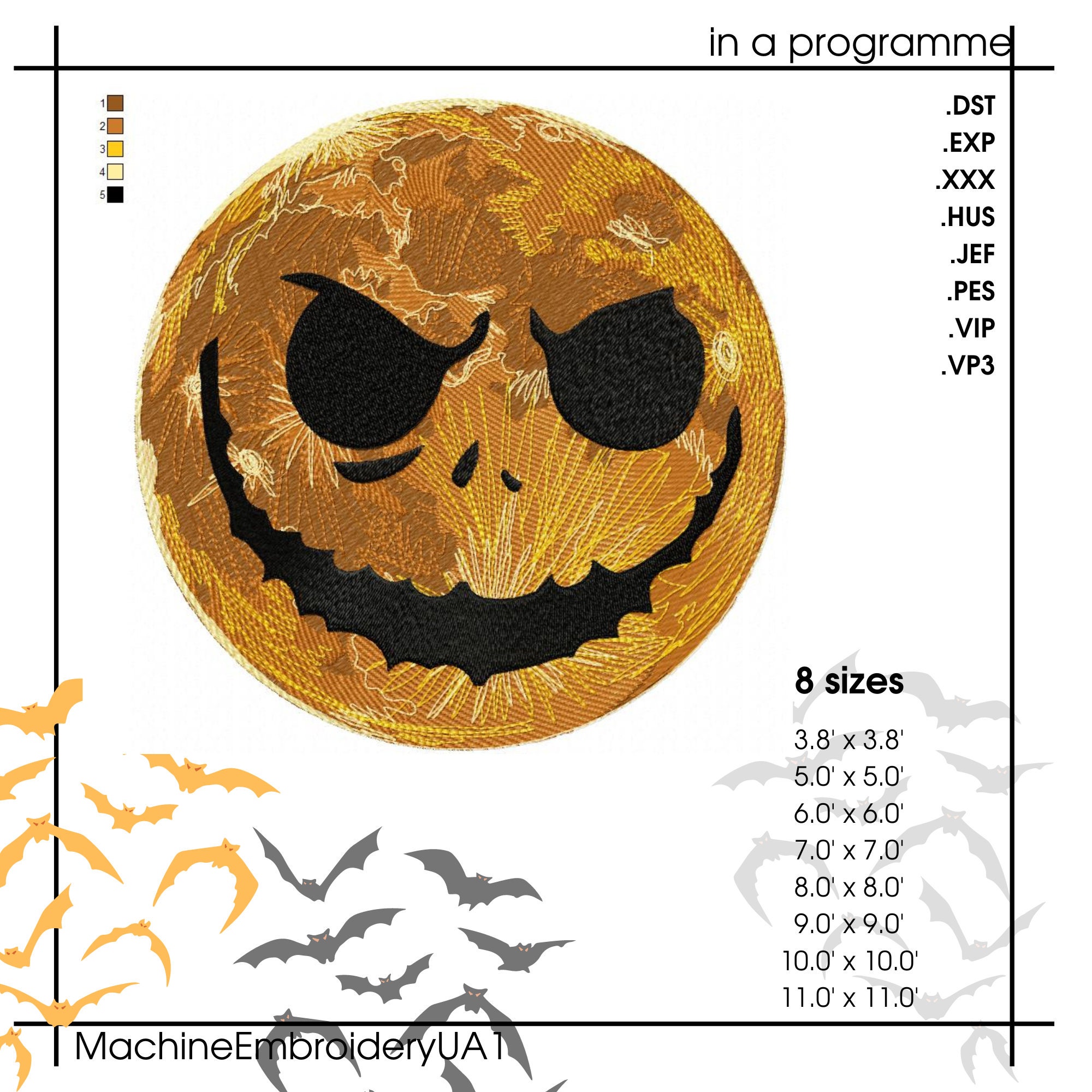 Halloween Moon Machine Embroidery Design Scary Moon - Etsy