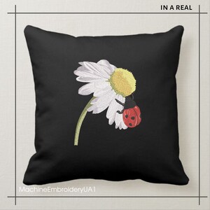 Ladybug and Daisy Machine Embroidery Design – Spring Chamomile Flower ...