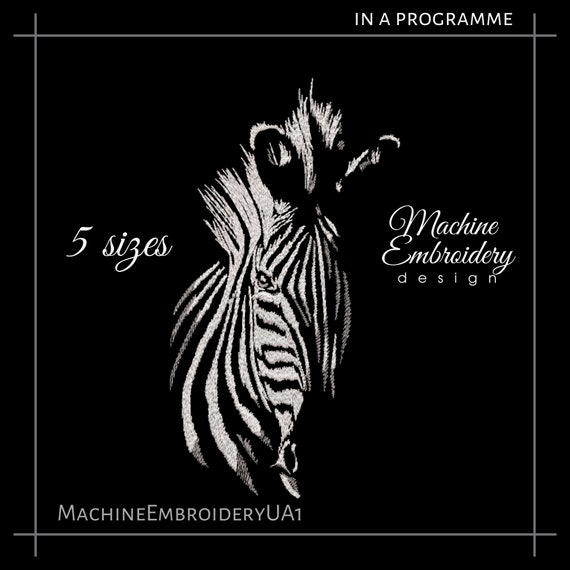 Zebra Machine Embroidery Design Zebra White on Black | Etsy