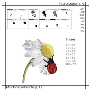 Ladybug and Daisy Machine Embroidery Design – Spring Chamomile Flower ...