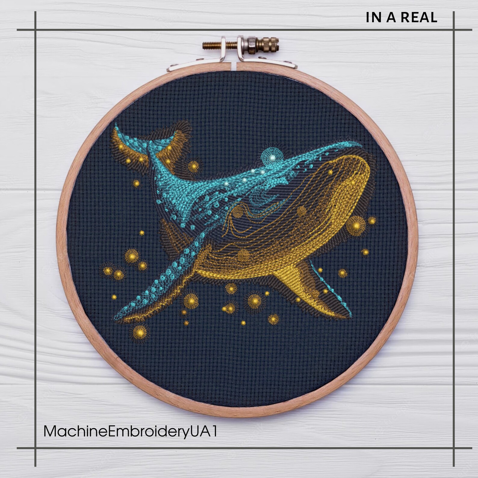 Magic Whale With Fireflies Machine Embroidery Design, Blue Whale ...