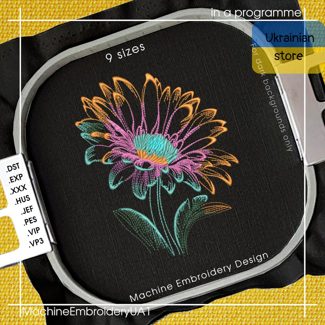 Bright Neon Flower on a Dark Background Machine Embroidery Design Neon ...