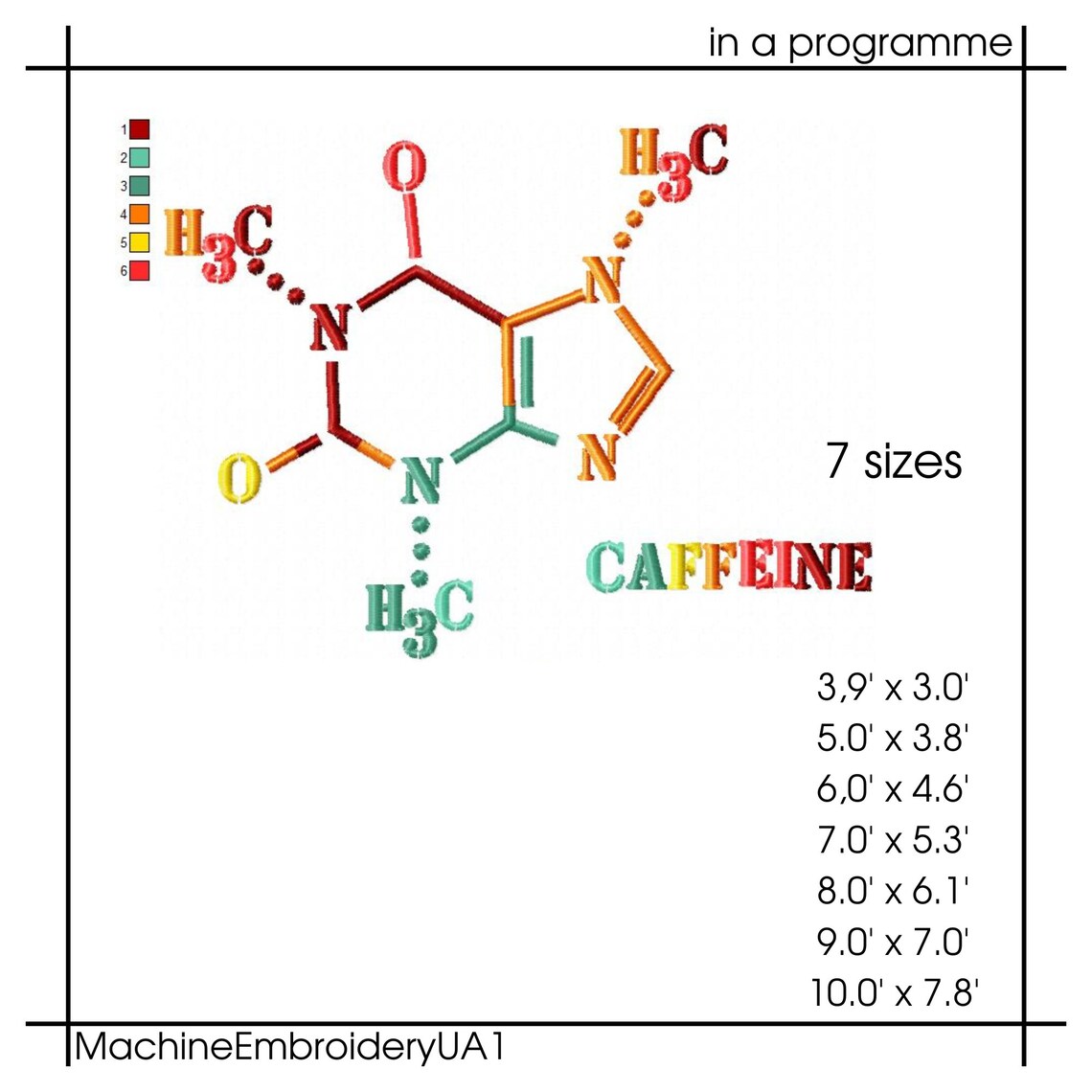 Caffeine Molecule Machine Embroidery Design - Coffee Embroidery Files ...