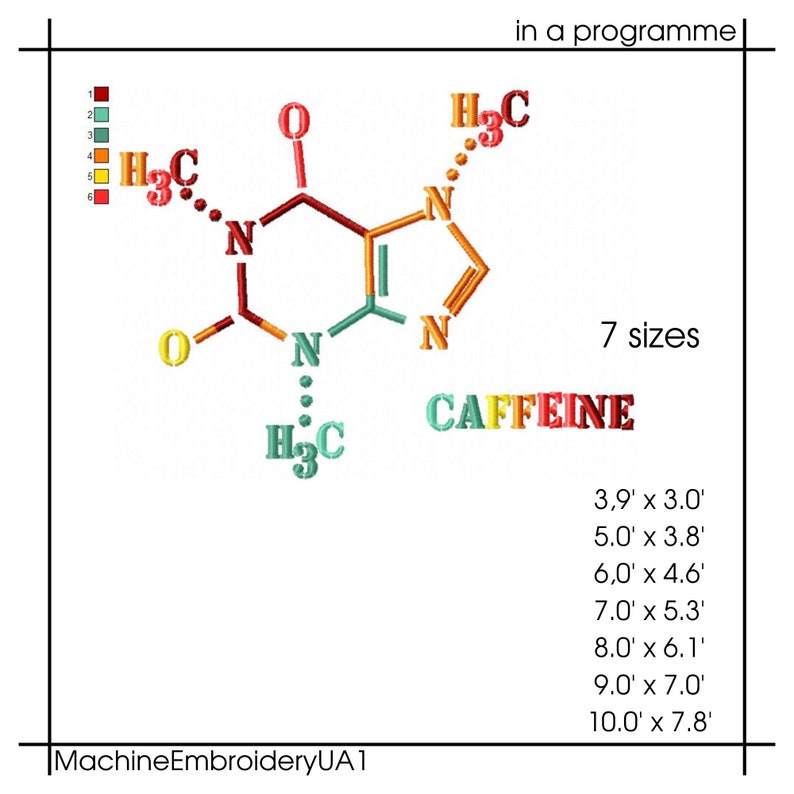 Caffeine Molecule Machine Embroidery Design - Coffee Embroidery Files ...