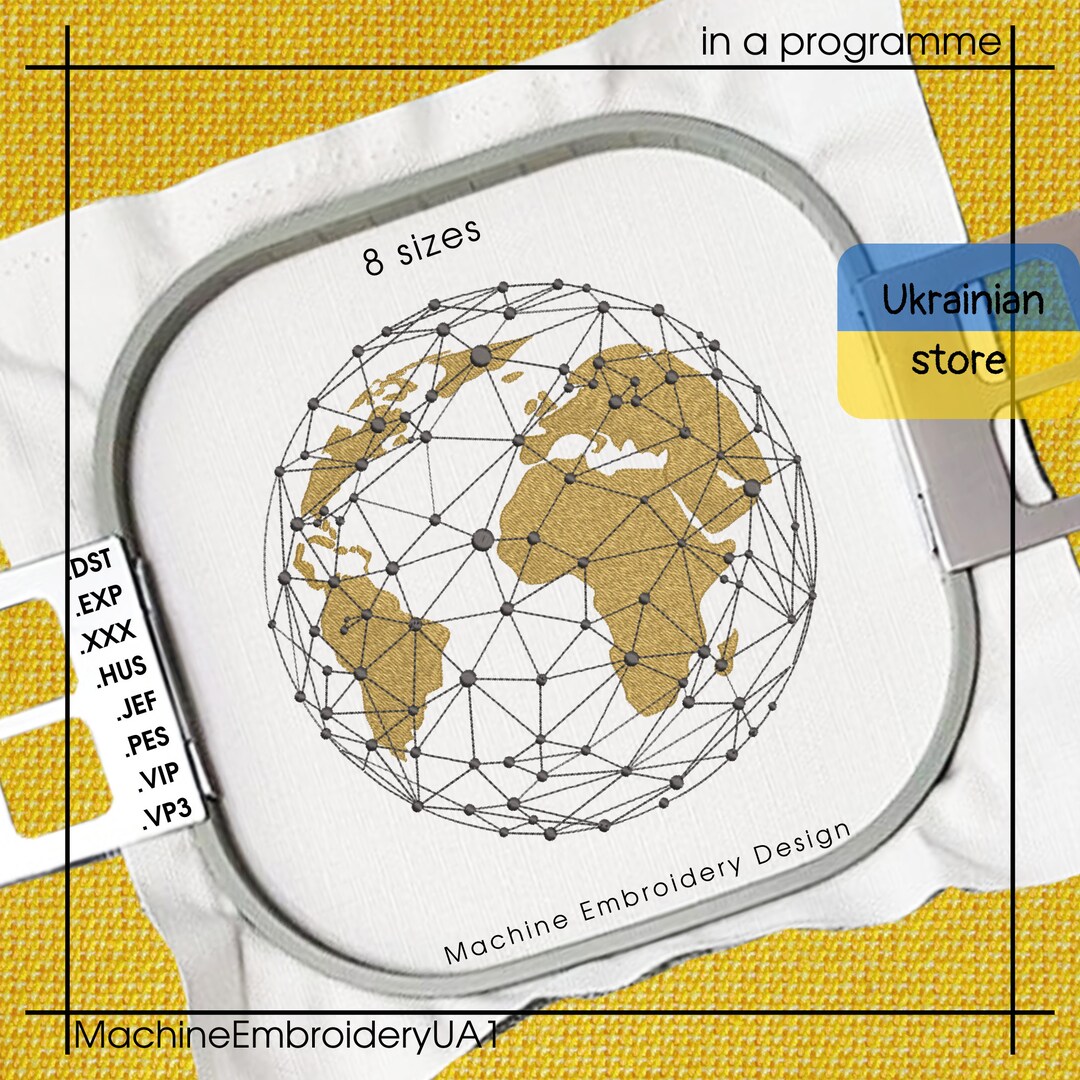 Buy Geometric World Map Machine Embroidery Design Globe Embroidery ...