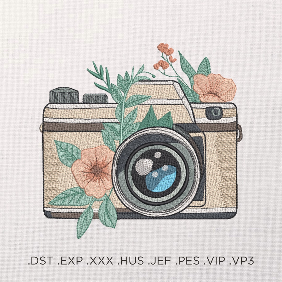 Floral Camera Machine Embroidery Design - Camera Embroidery Files - 7 ...