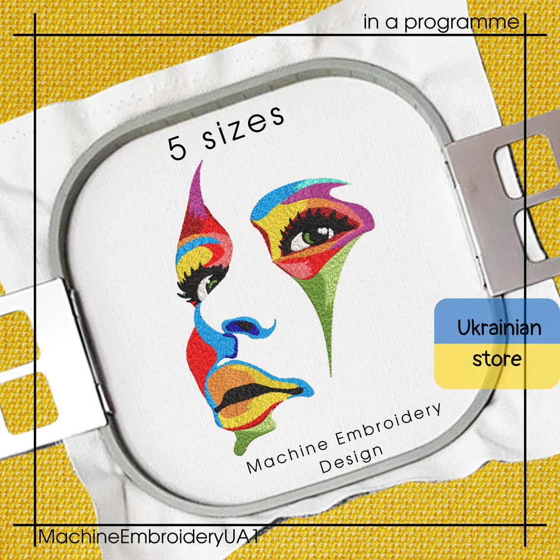 Colorful Face Machine Embroidery Art Machine Embroidery | Etsy