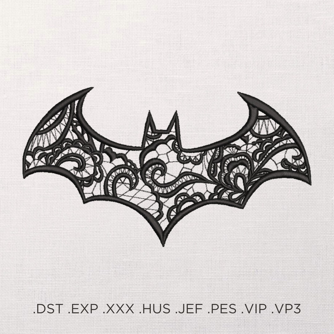 Lace Effect Bat Machine Embroidery Design - Halloween Bat Embroidery ...