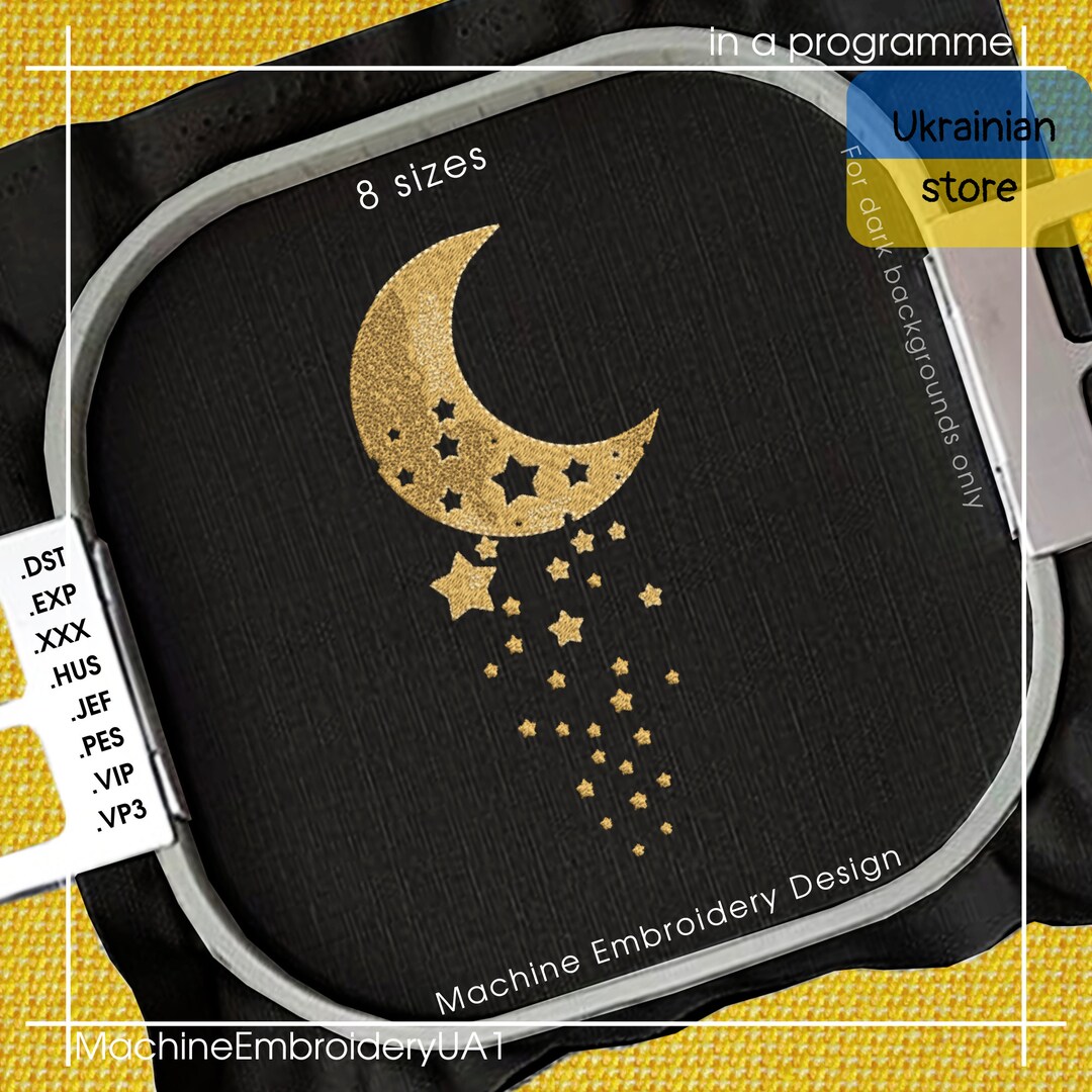 Moon and Stars Machine Embroidery Design Stars and Moon Embroidery ...