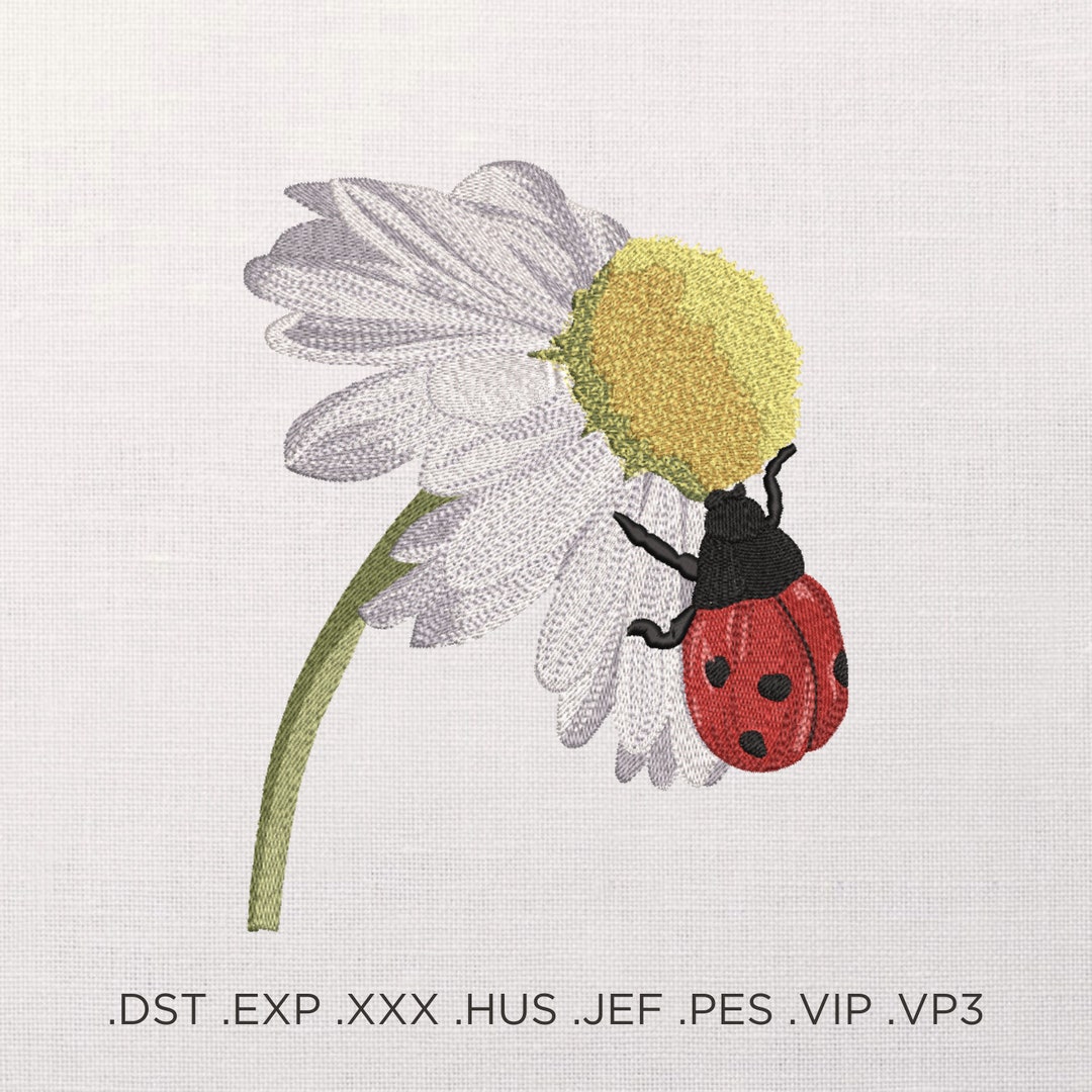 Ladybug and Daisy Machine Embroidery Pattern, Floral Bug Embroidery ...