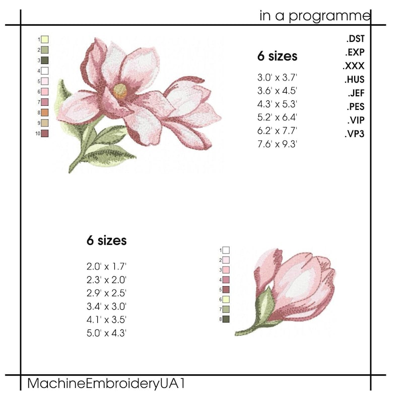 Magnolia Flower Machine Embroidery Design Magnolia Flower - Etsy