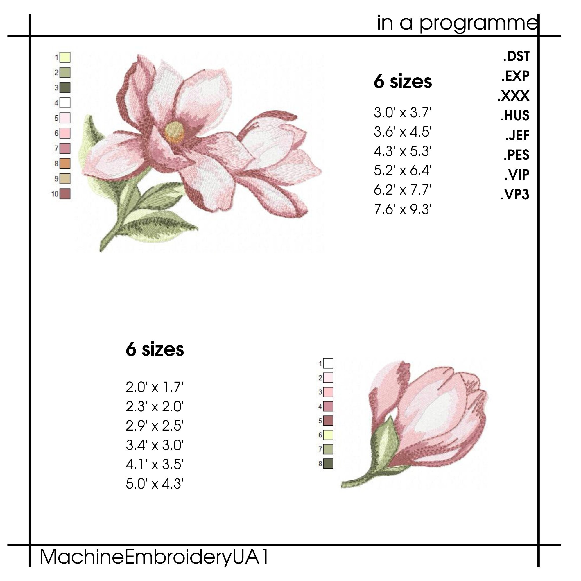 Magnolia Flower Machine Embroidery Design Magnolia Flower - Etsy