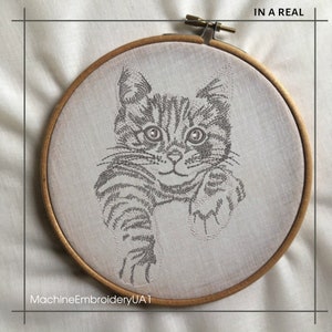 Cute Tabby Cat on a Light Background Machine Embroidery Design - Cute ...