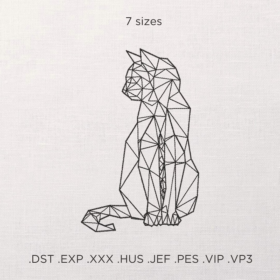 Geometric Cat Machine Embroidery Pattern, Outline Cat Embroidery for T ...