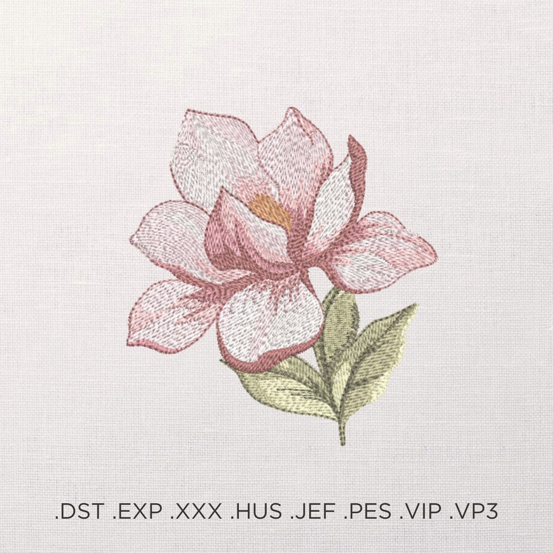 Dainty Magnolia Machine Embroidery Design, Pink Flower Embroidery ...
