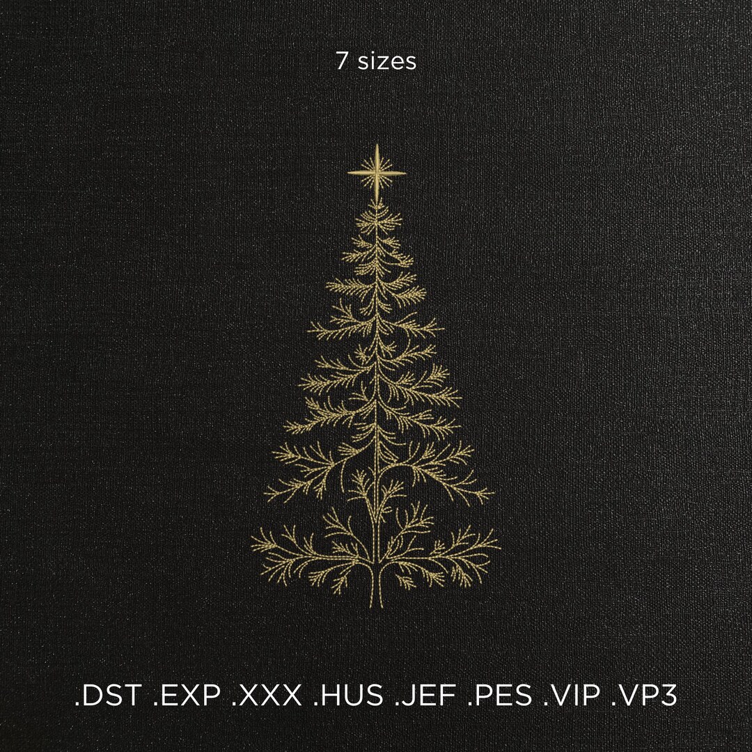Gold Christmas Tree Machine Embroidery Design, Holiday Embroidery ...