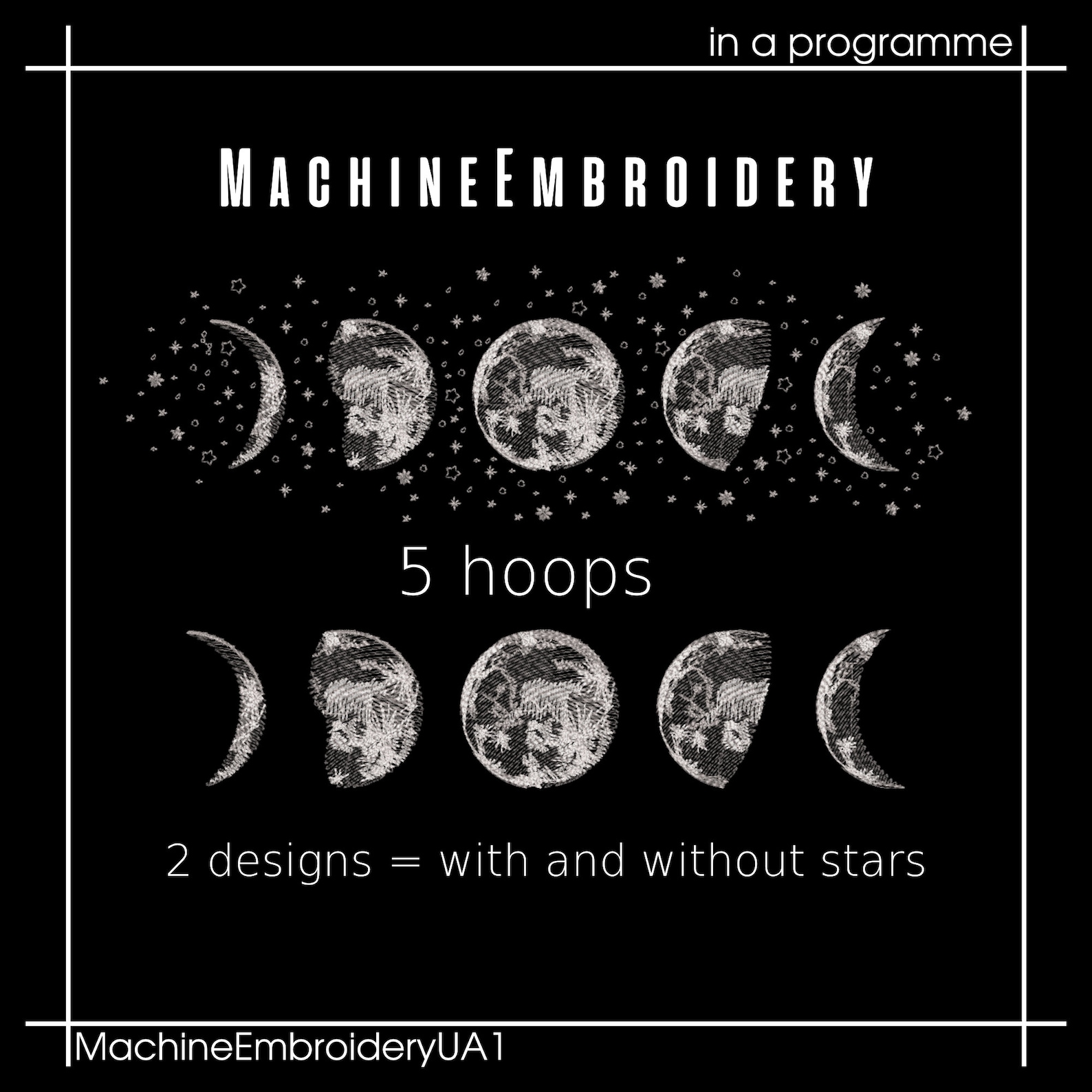 Phases of the Moon With Stars - Large Machine Embroidery Design. 3 ...