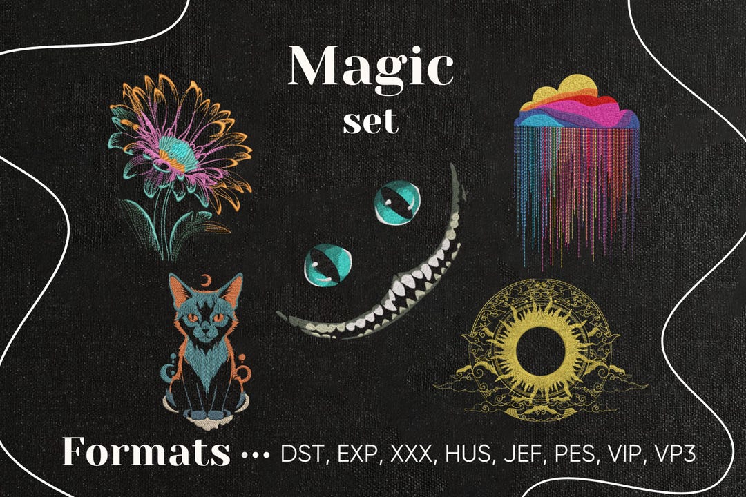 Magic Machine Embroidery Set, Mystical Embroidery Designs, Neon Cat ...