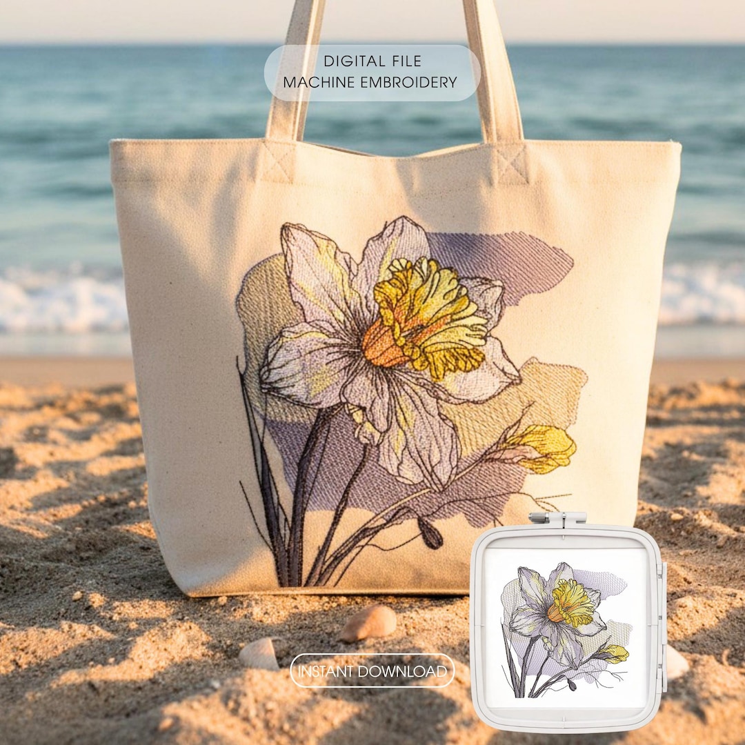 Daffodil Flower Machine Embroidery Design, Summer Bloom Floral Pattern ...