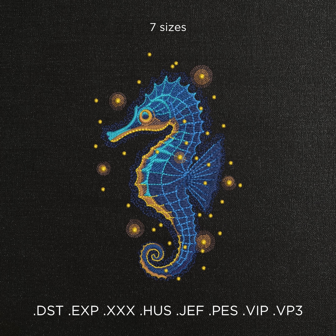 Magic Seahorse Machine Embroidery Design, Glowing Sea Creature ...
