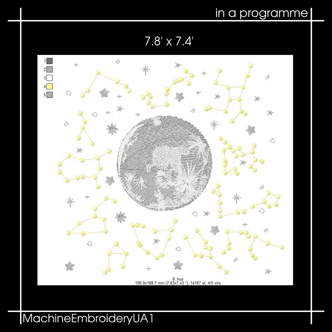 Moon and Constellations Machine Embroidery Design 5 Sizes | Etsy