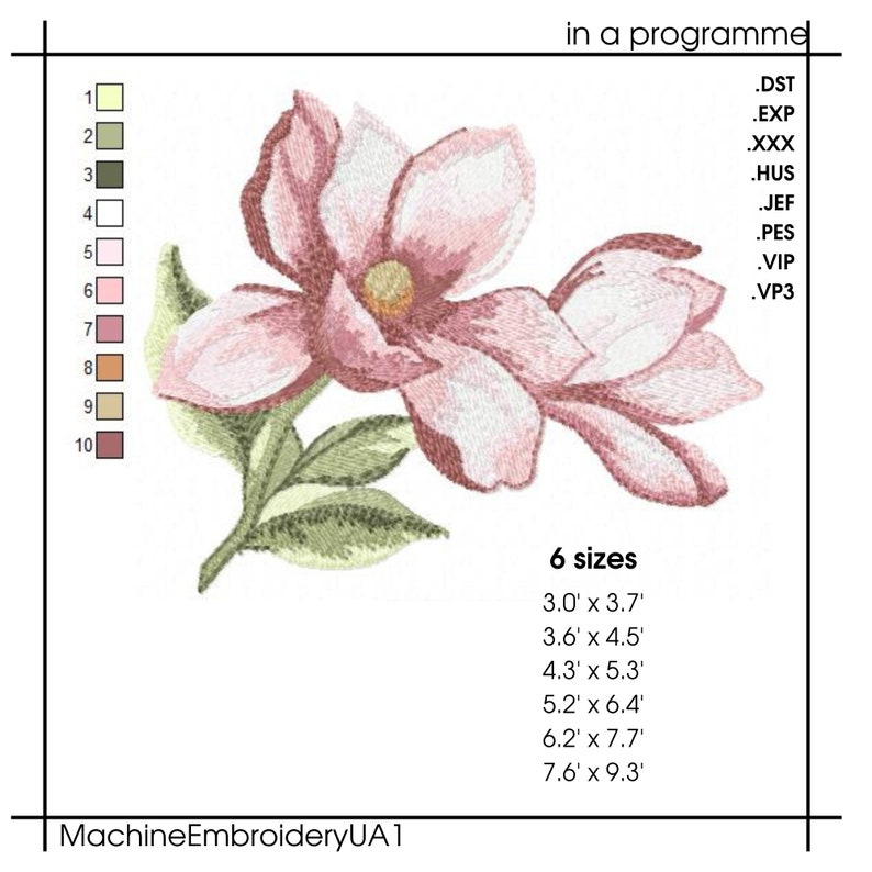 Magnolia Flower Machine Embroidery Design Magnolia Flower - Etsy