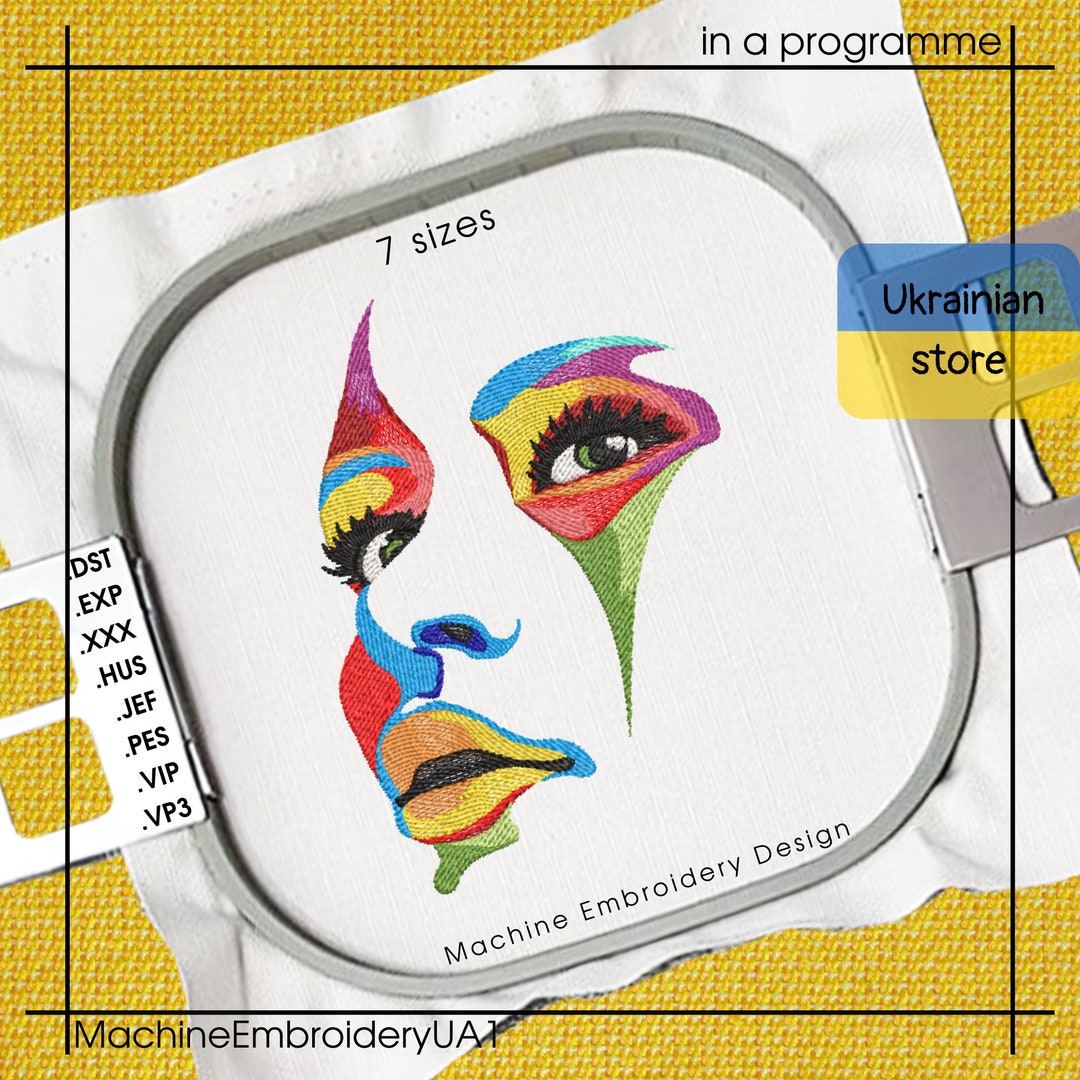Colorful Face Machine Embroidery Art Machine Embroidery Design 7 Sizes ...