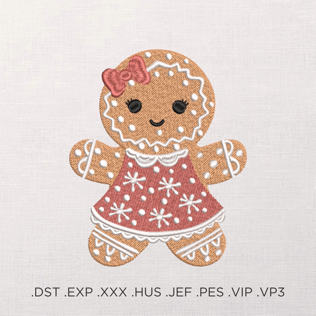 Gingerbread Girl Embroidery Machine Design, Cute Christmas Cookie ...