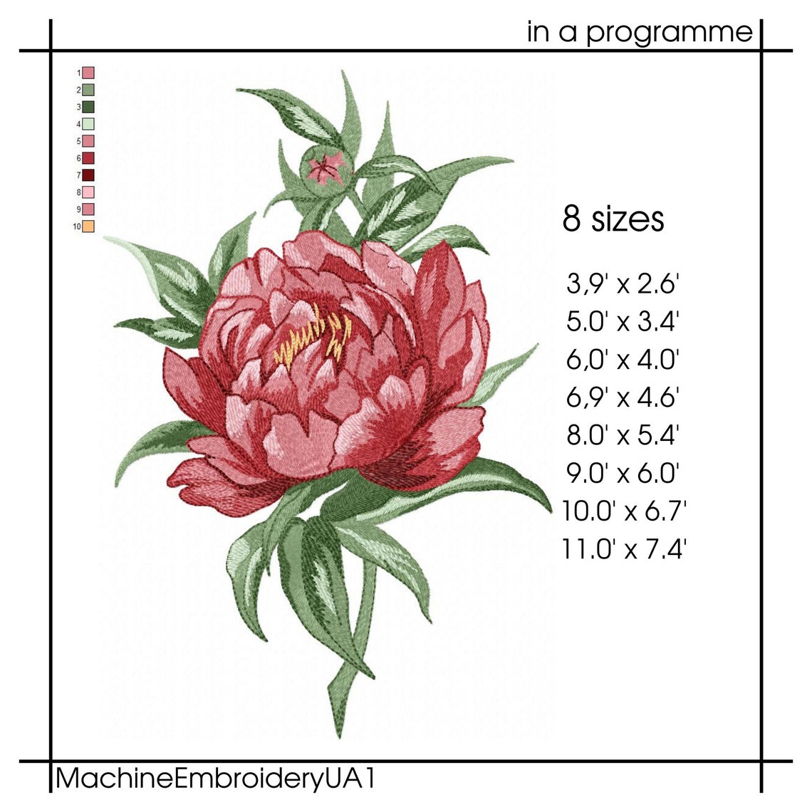 Peony Machine Embroidery Design - Artistic Embroidery - 8 Sizes ...