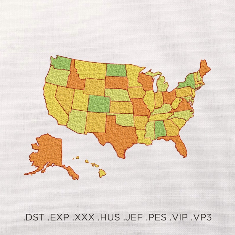 Multicolor USA Map Machine Embroidery Pattern, United States Map ...