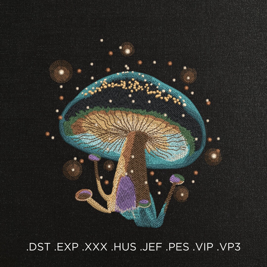 Magic Mushroom With Fireflies Machine Embroidery Design, Shiny ...