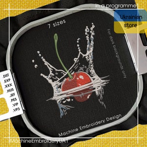 Cherry With Splash on Dark Background Machine Embroidery Design Cherry ...