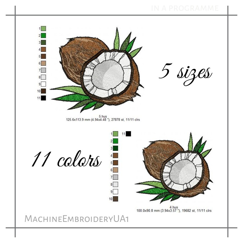 Cute Coconut Machine Embroidery Design, Tropical Coconut Embroidery ...
