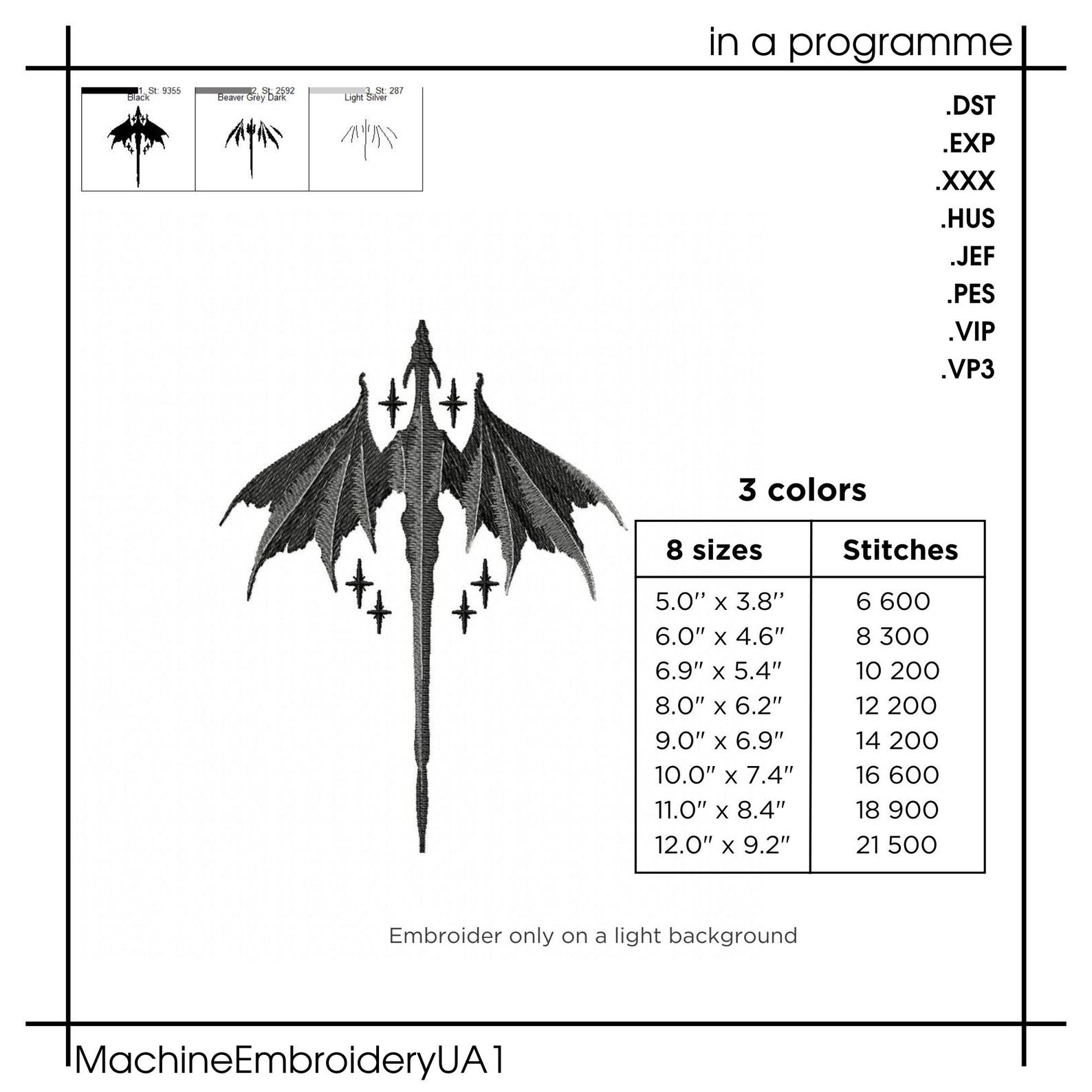 Set of 5 Dragon Machine Embroidery Designs, Fantasy Dragon Embroidery ...