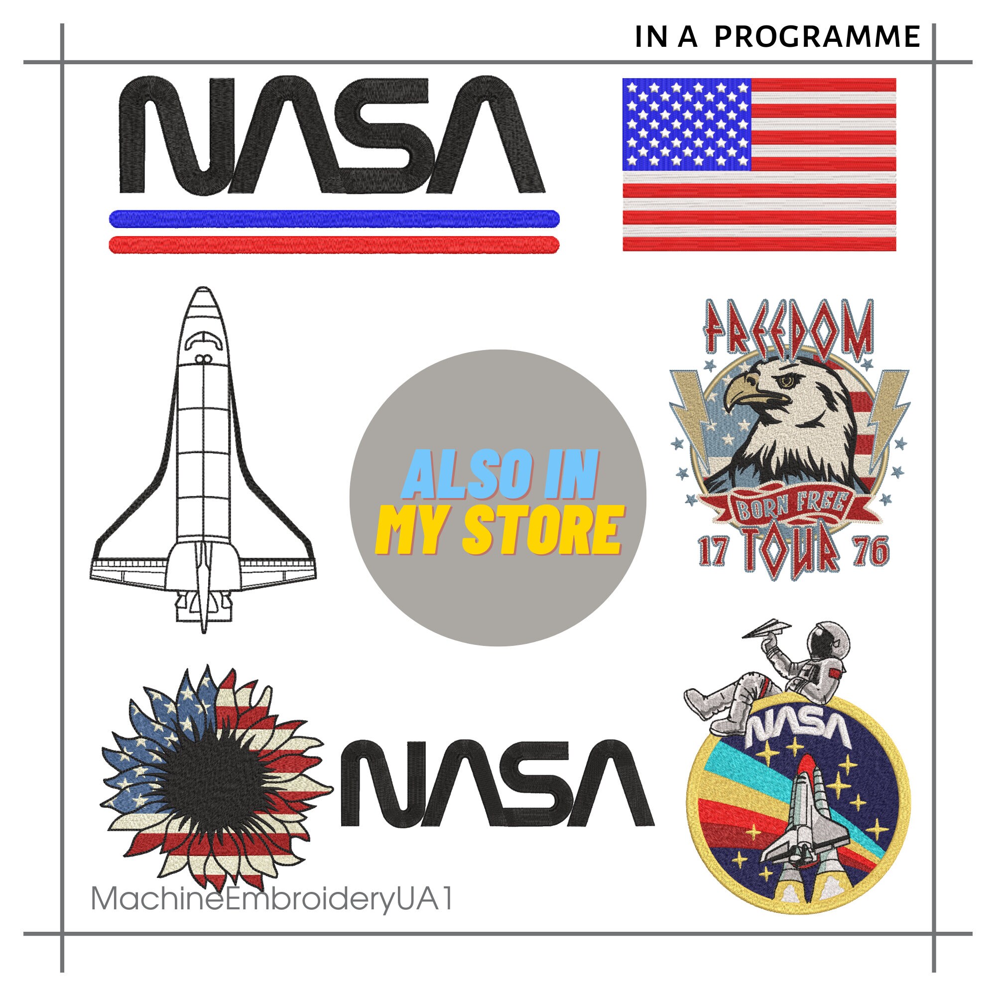 NASA Emblem With Astronaut Machine Embroidery Design Space - Etsy