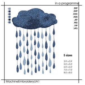 Cloud and Rain Machine Embroidery Design Cloud Embroidery Files for ...