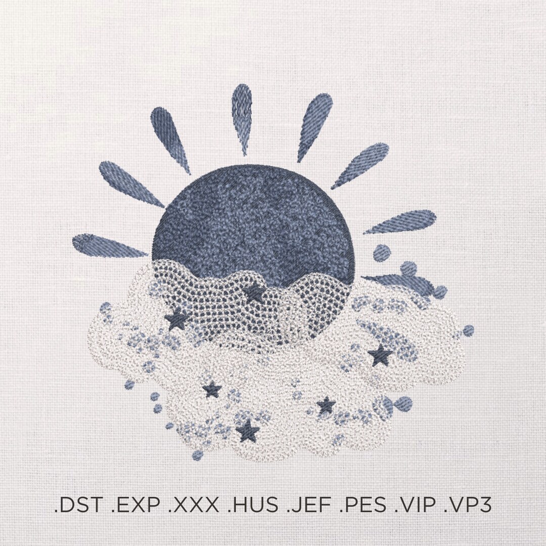 Sun & Clouds Machine Embroidery Patterns, Weather Embroidery Design ...