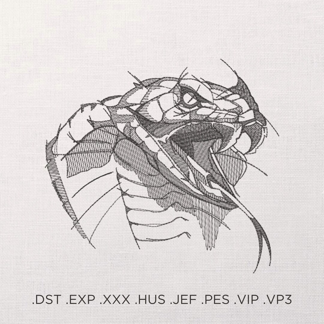Ferocious Cobra Line Art Machine Embroidery Pattern, Black Snake Design ...