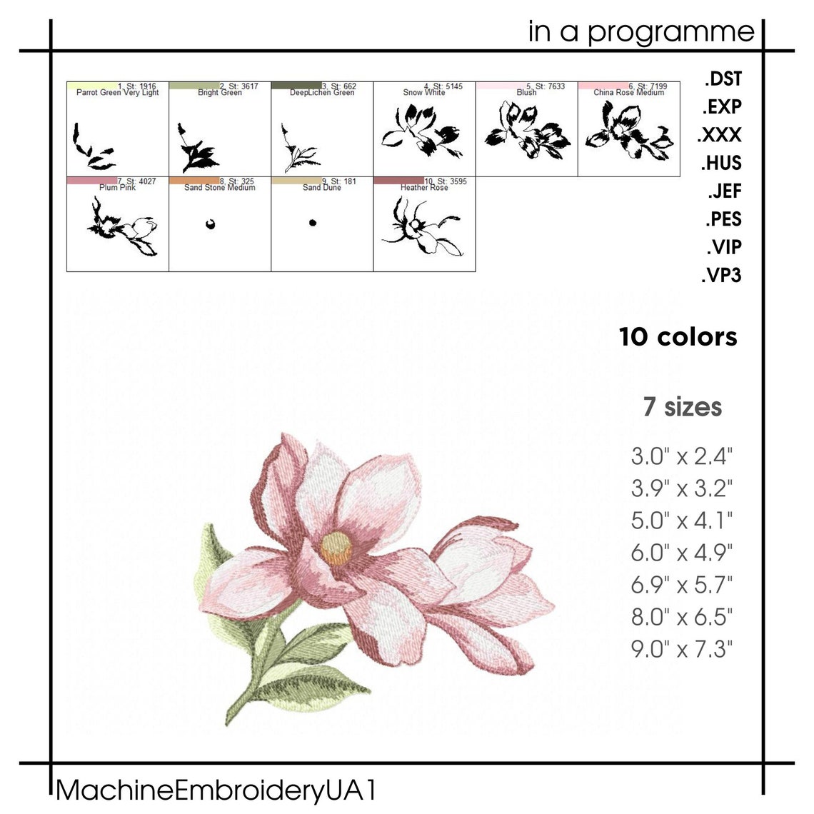 Magnolia Flower Machine Embroidery Design - Magnolia Flower Embroidery ...