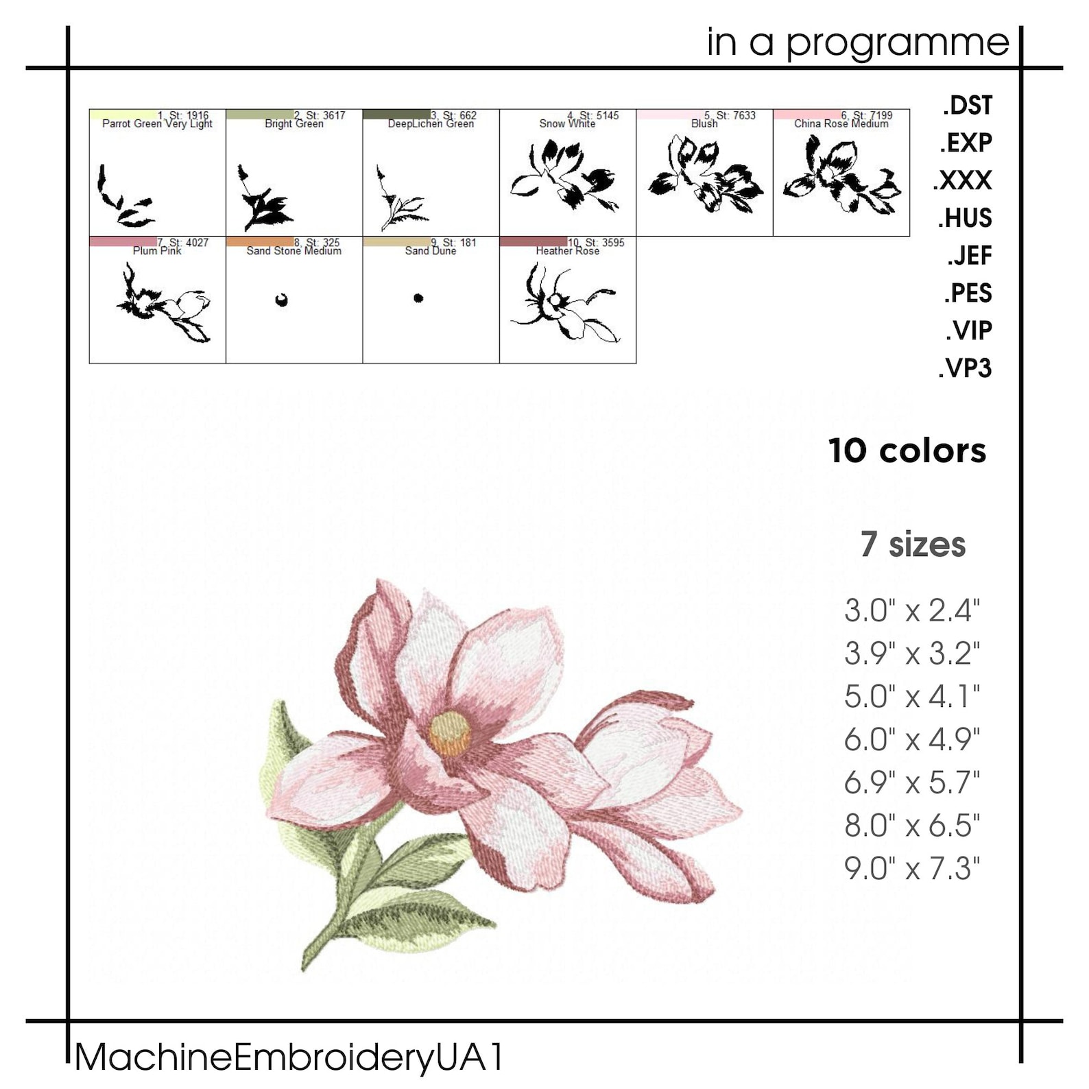 Magnolia Flower Machine Embroidery Design Magnolia Flower Embroidery Files 6 Sizes Instant ...