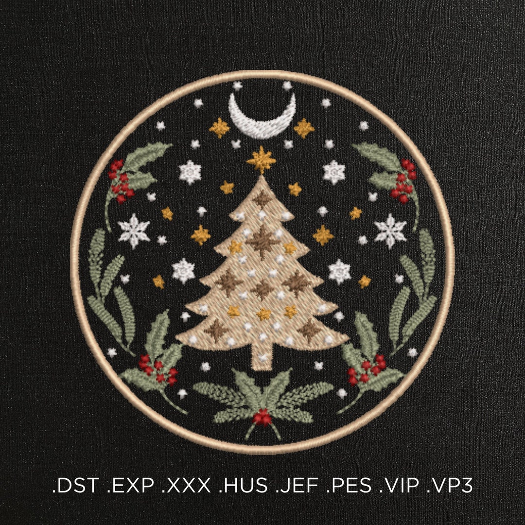 Christmas Tree & Moon Machine Embroidery Design, Christmas Napkins ...