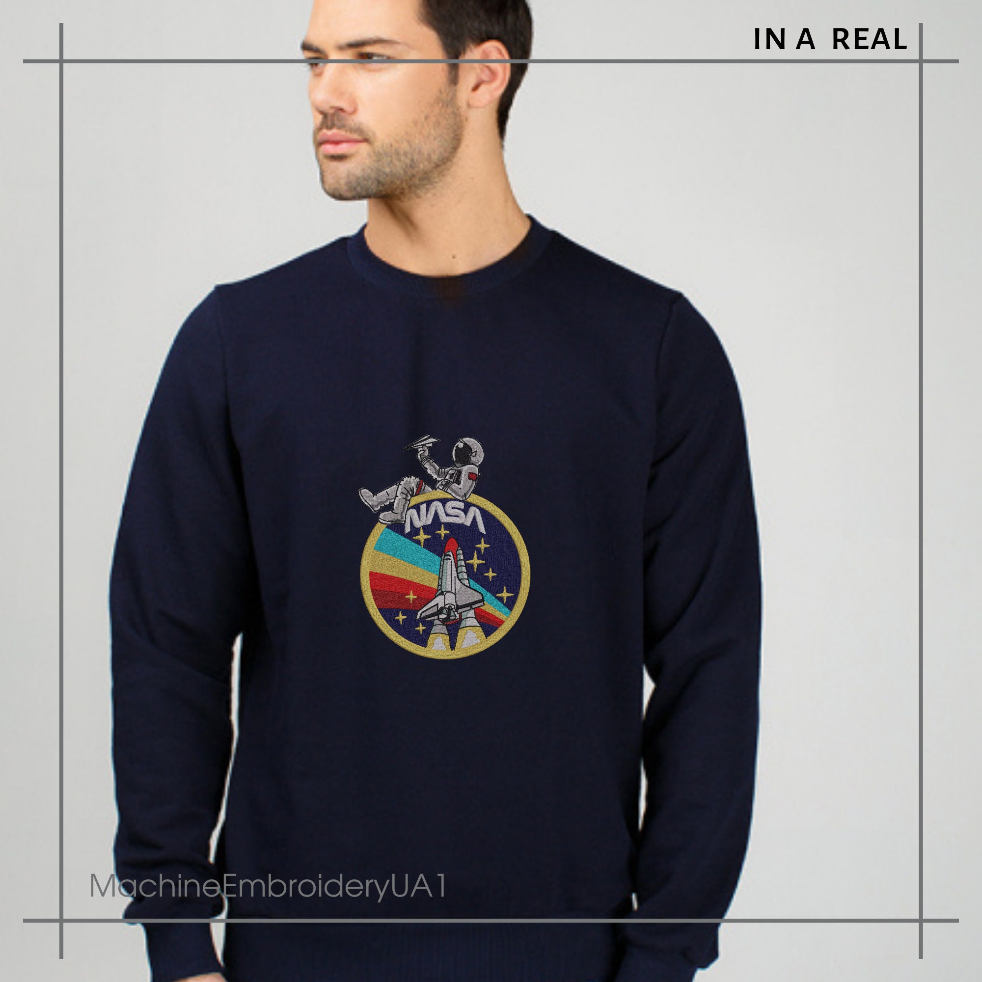 NASA Emblem With Astronaut Machine Embroidery Design Space - Etsy