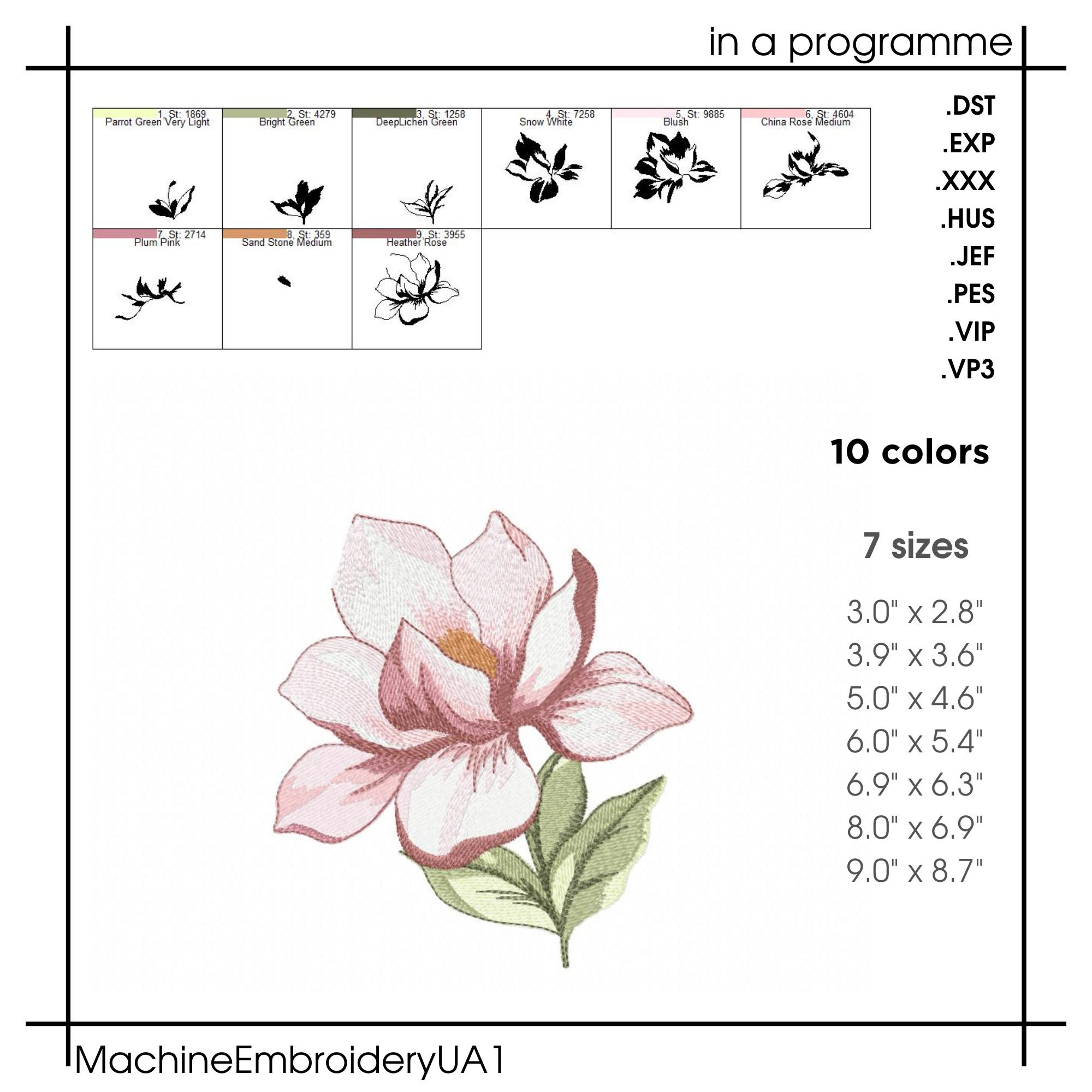 Dainty Magnolia Machine Embroidery Design, Pink Flower Embroidery ...