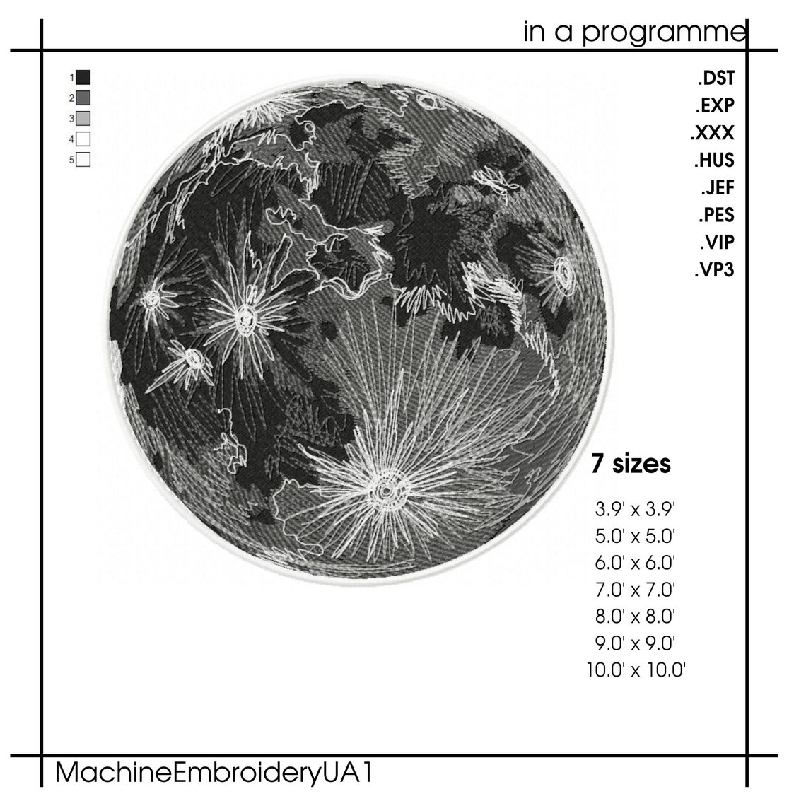 Moon Realistic Machine Embroidery Design Space Moon - Etsy