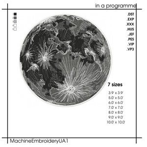 Moon Realistic Machine Embroidery Design Space Moon Embroidery Files 7 ...