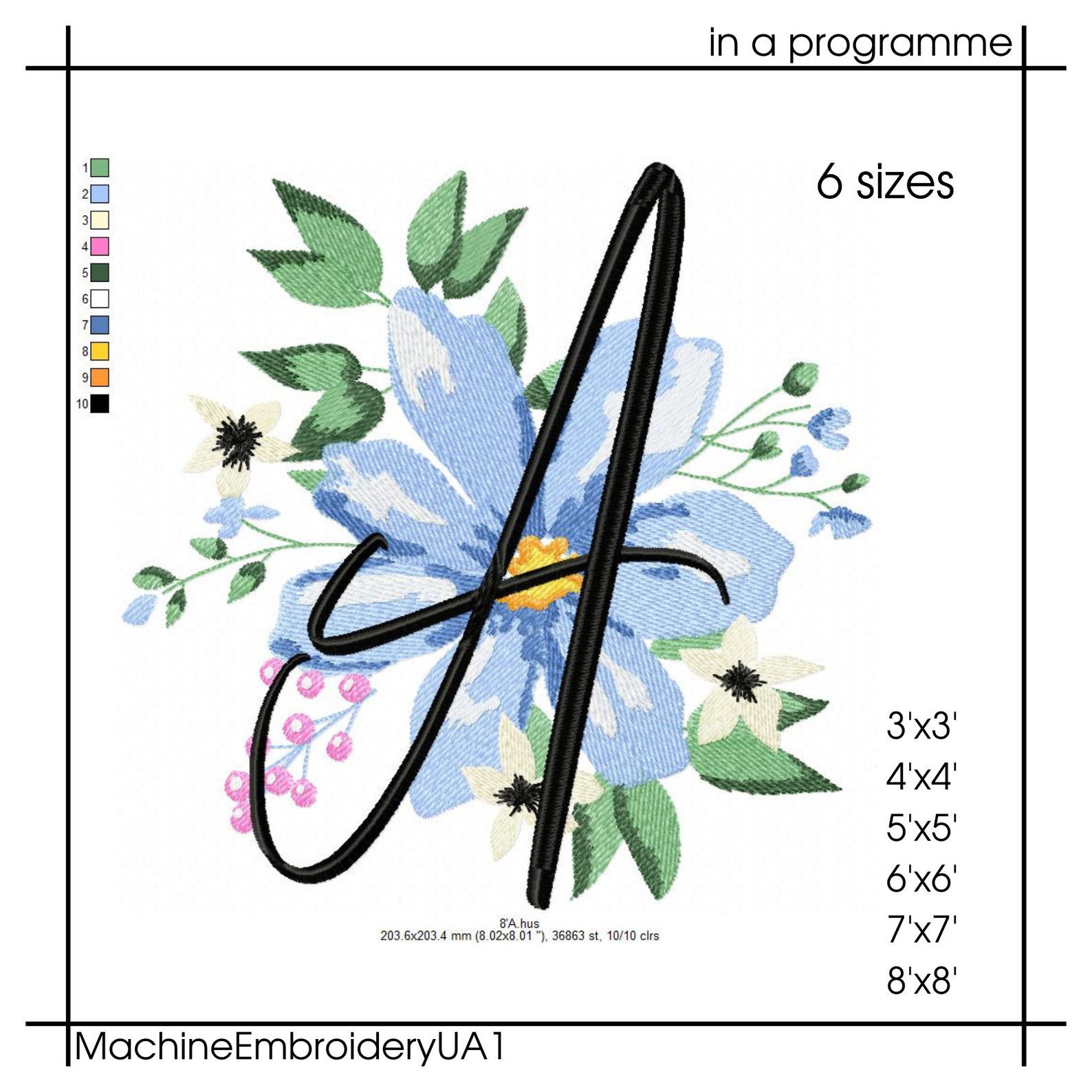 Floral Monogram Machine Embroidery Design 6 Sizes - Etsy
