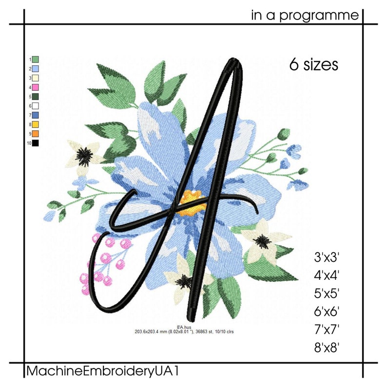 Floral Monogram Machine Embroidery Design 6 Sizes | Etsy