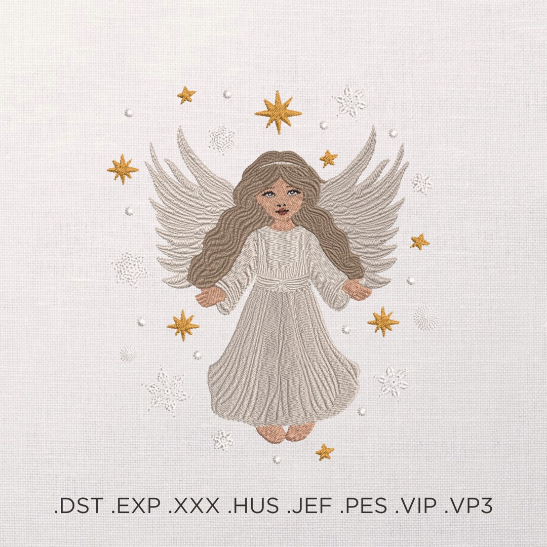 Christmas Angel Machine Embroidery Design, Angel With Wings Embroidery ...