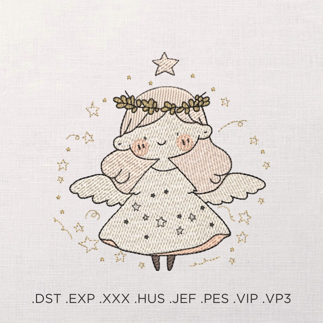 Christmas Angel Machine Embroidery Pattern, Angel With Star Embroidery ...